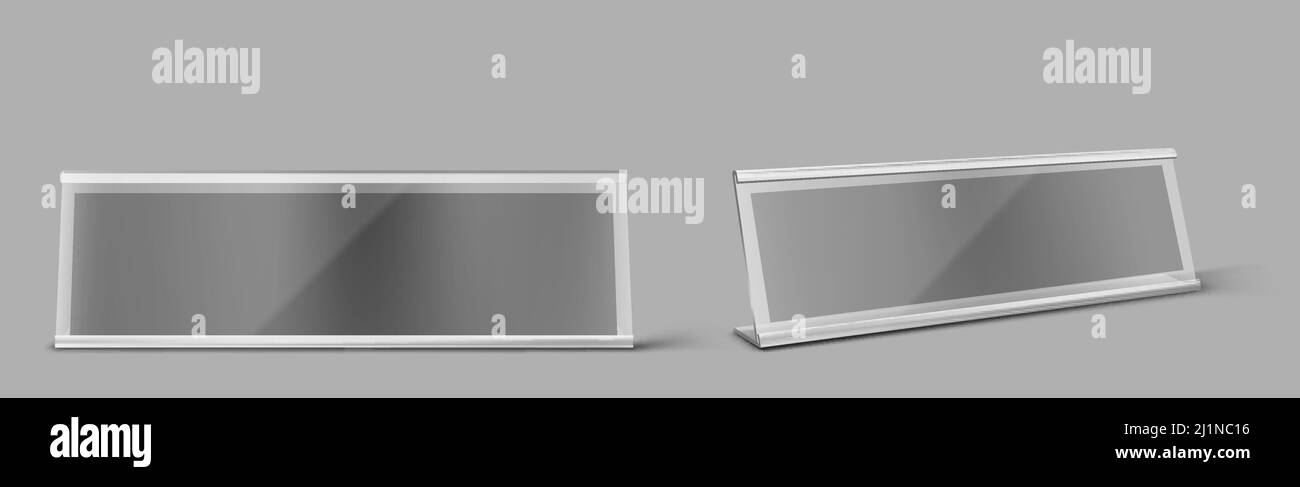 Table card holder, empty name plate. Vector realistic mockup of metal ...