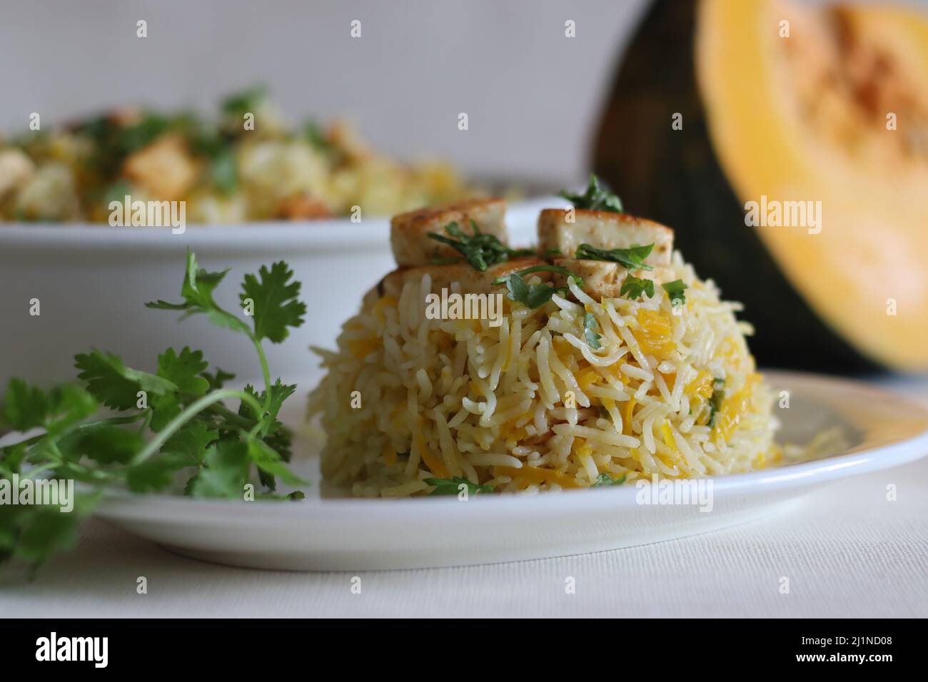 Pumpkin cottage cheese rice. One pot rice preparation with basmati rice ...