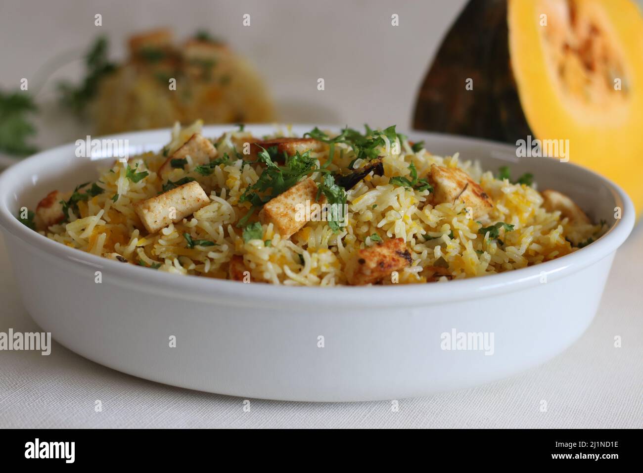 Pumpkin cottage cheese rice. One pot rice preparation with basmati rice ...
