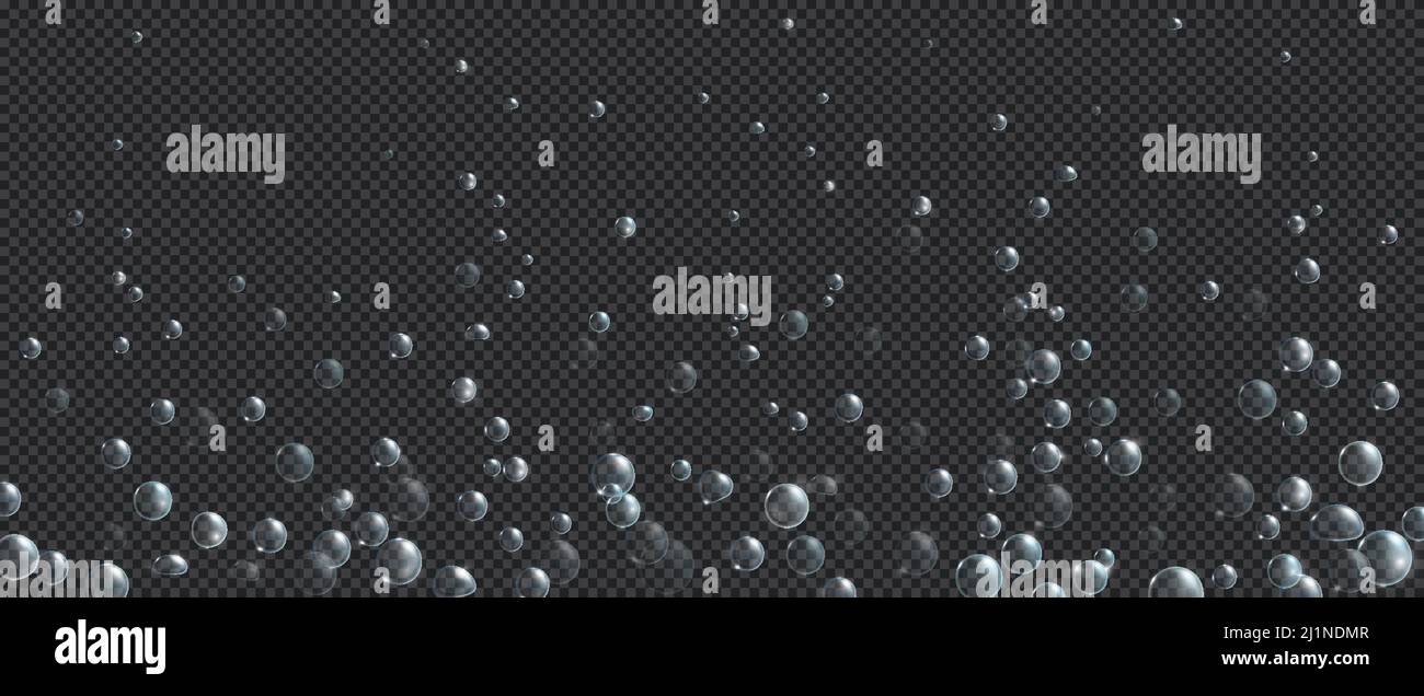 Air bubbles, effervescent water fizz border. Dynamic aqua motion ...