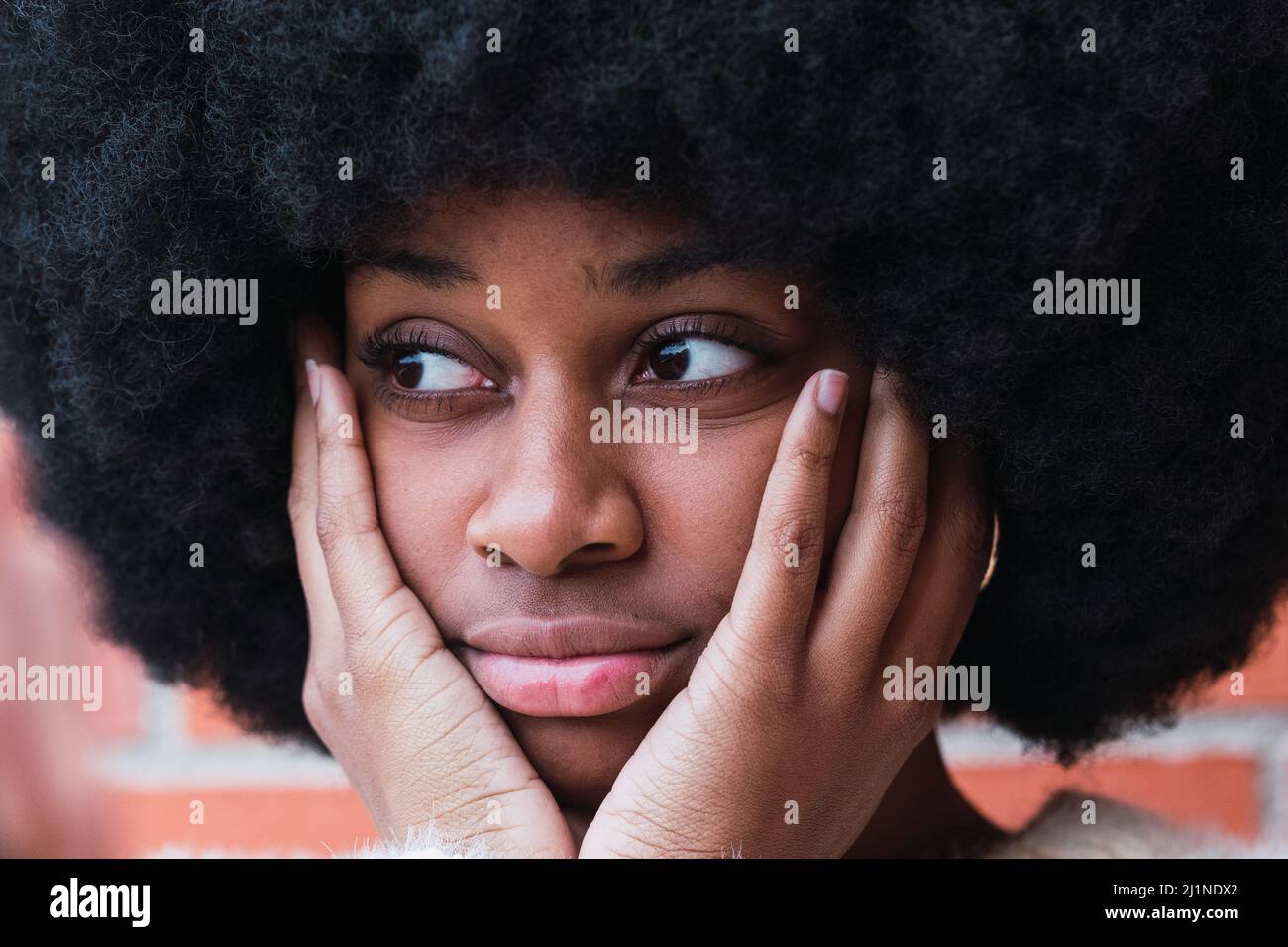 Side View Portrait Of Beautiful African American Woman With Afro