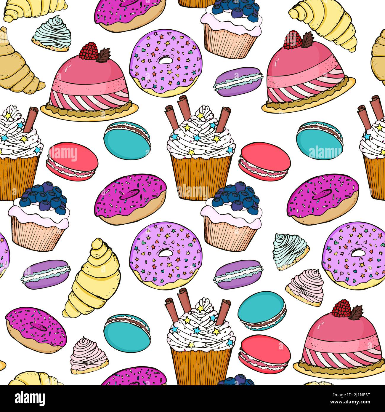 Sweet food Desserts Doodle Set. Collection of Pasticceria Food hand ...