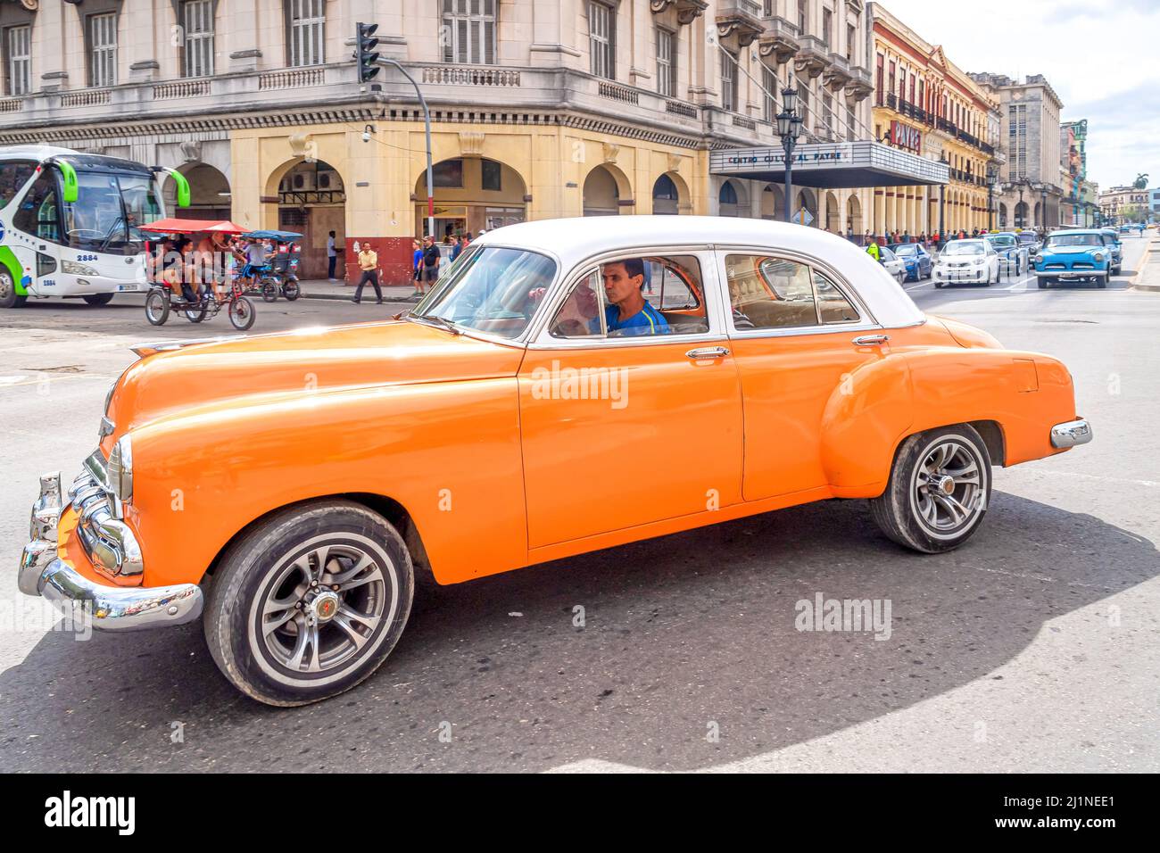 Vintage Chevrolet Car Driving, Old Havana, Cuba, 2017 Stock Photo - Alamy
