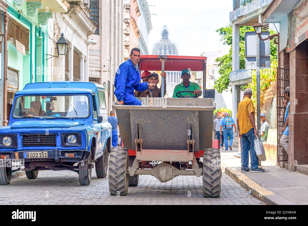 Construction workers in heavy vehicle, Old Havana, Cuba, 2017 Stock ...