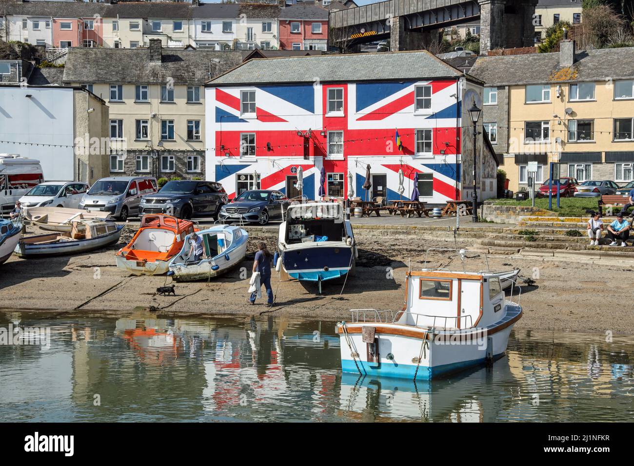 Waterside at Saltash on the Cornish banks of the River Tamar. The Union ...