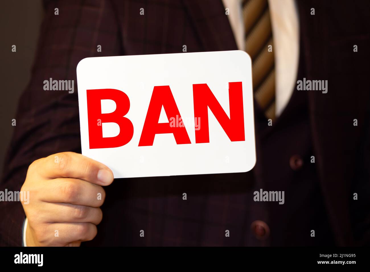 Word writing text BAN. Business concept, red letters Stock Photo - Alamy