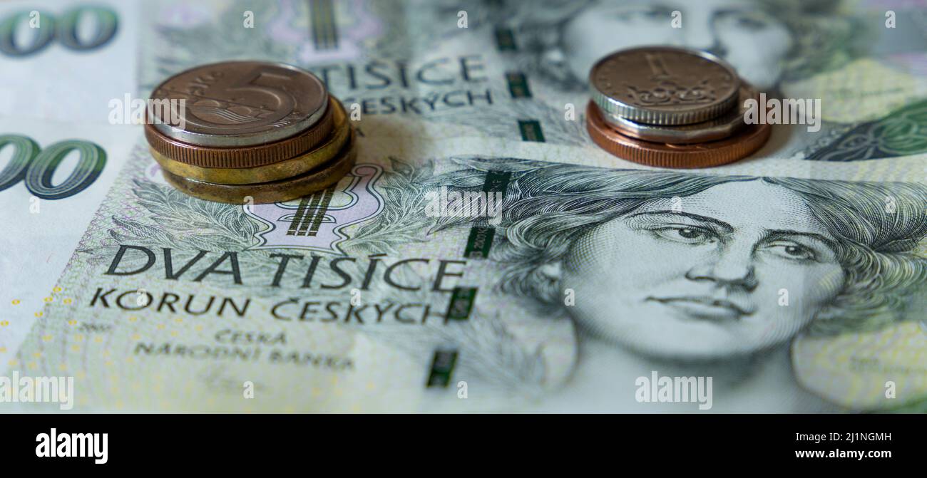 Czech banknotes and coins - Ceska Koruna Stock Photo - Alamy