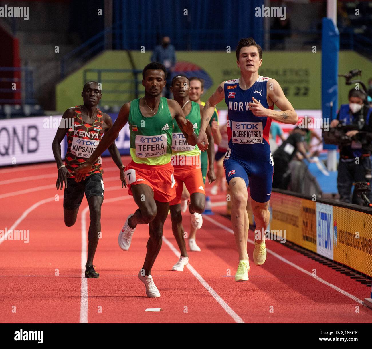 Samuel Tefera of Ethiopia and Jakob Ingebrigtsen of Norway racing for ...