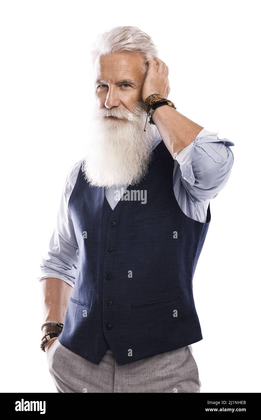 Handsome aged male model posing on white background Stock Photo - Alamy
