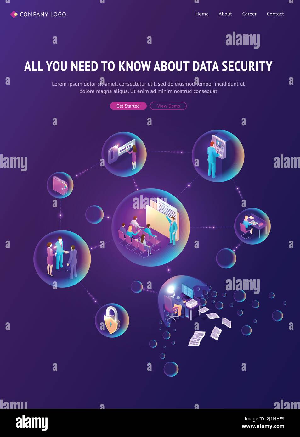 Cyber Data Security Isometric Landing Page Computing Internet Digital Technology Information