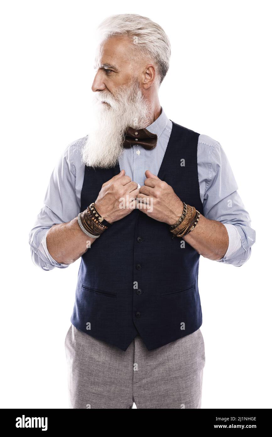 Handsome aged male model posing on white background Stock Photo - Alamy