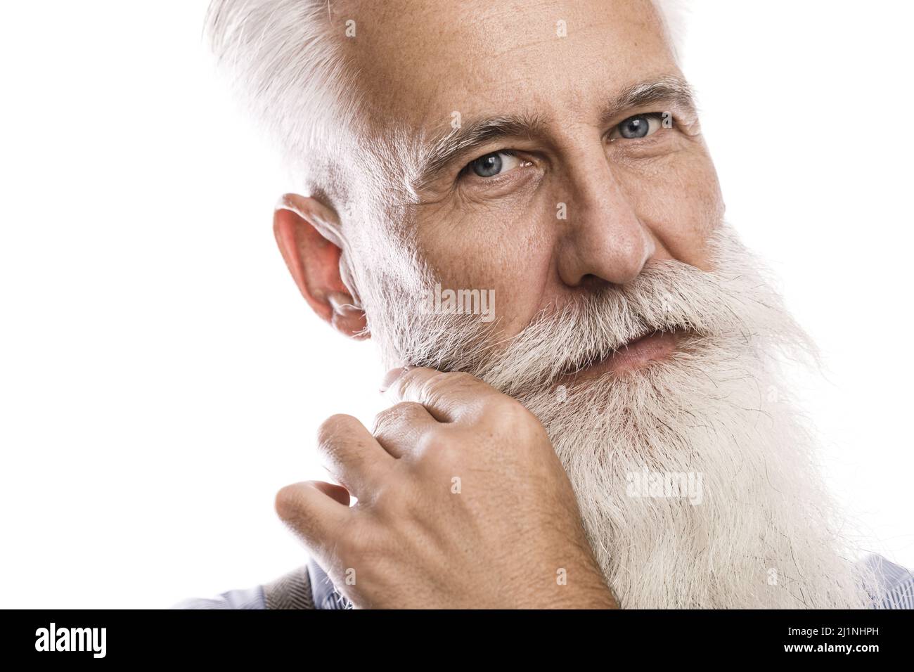 Handsome bearded senior man on white background Stock Photo - Alamy