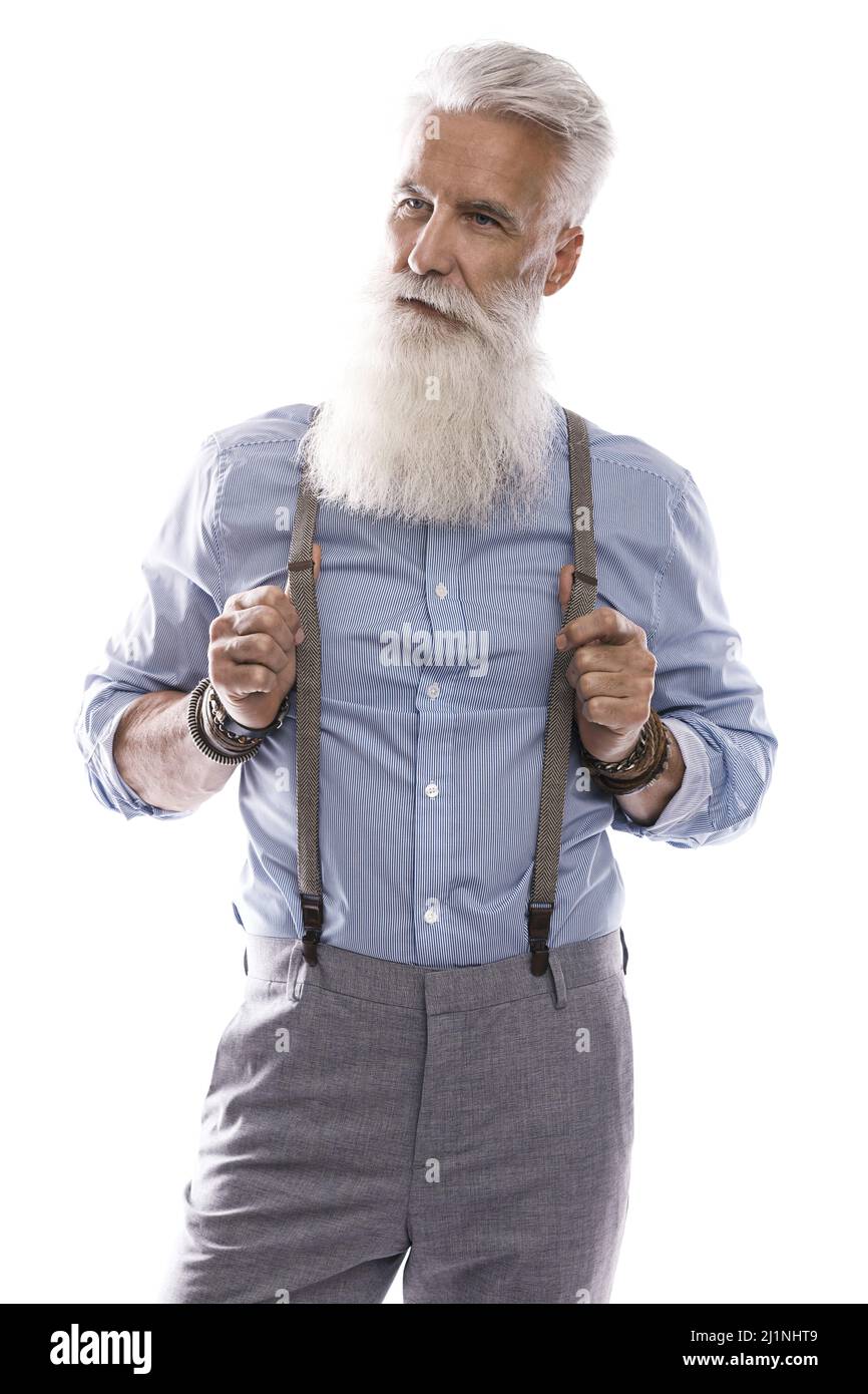 Handsome aged male model posing on white background Stock Photo - Alamy