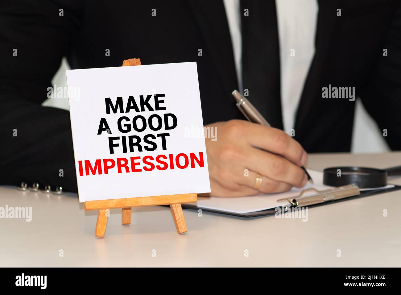 Make a first good impression Message. Recycled paper note pinned on ...