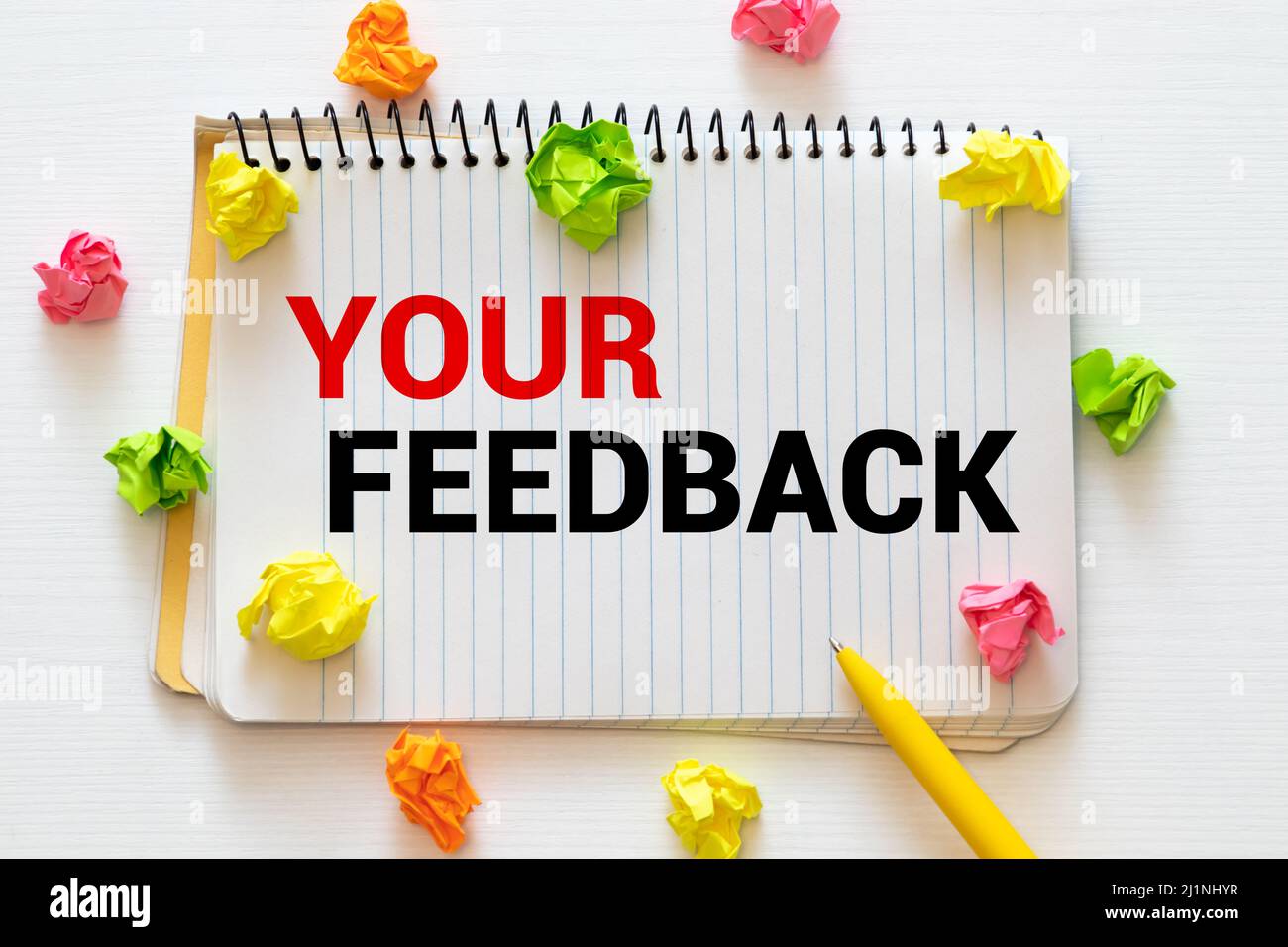 Paper note with text We want your Feedback Stock Photo - Alamy