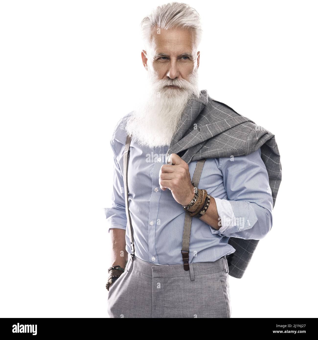 Handsome aged male model posing on white background Stock Photo - Alamy