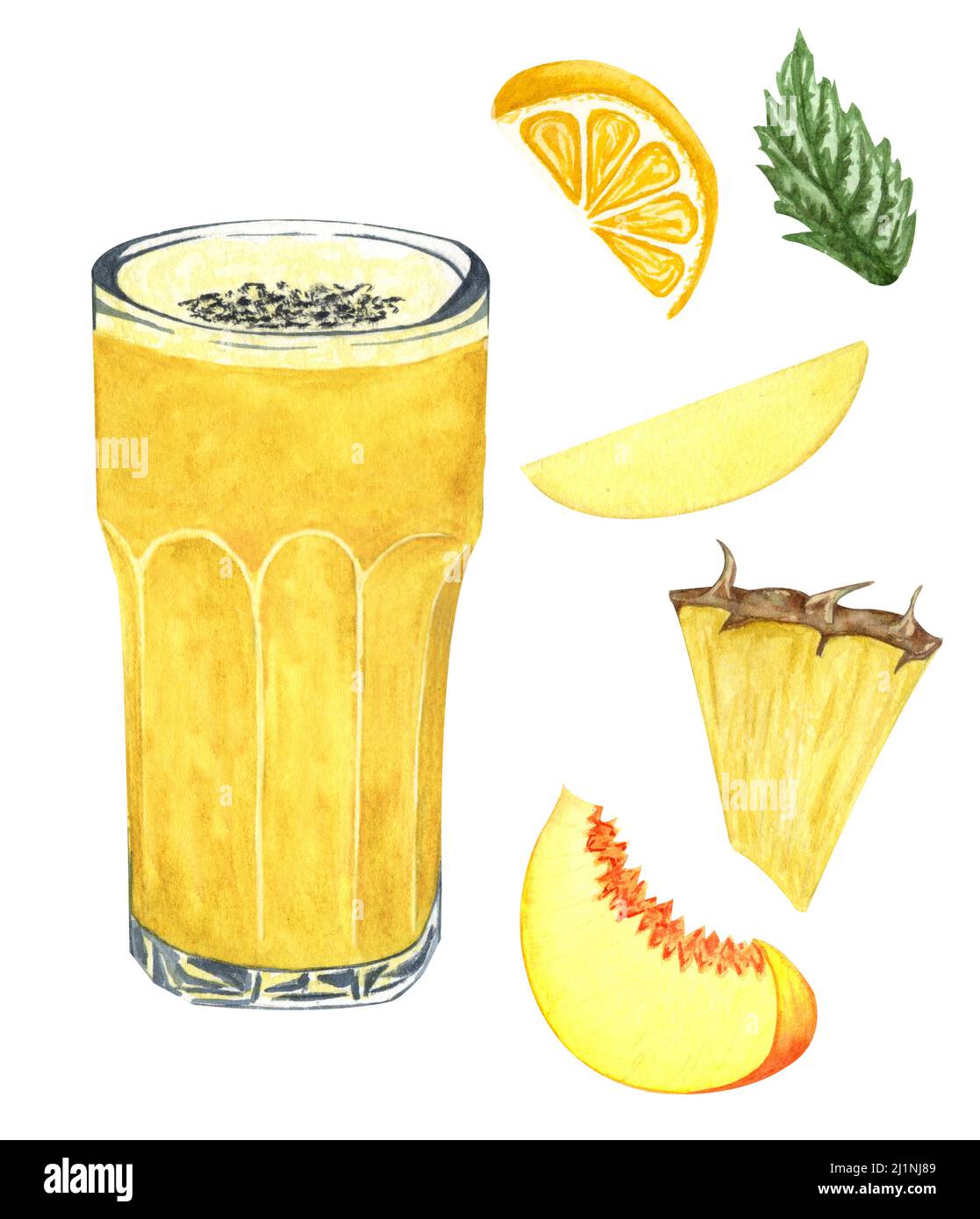 Hand drawn watercolor illustration of summer fresh juise. Healthy ...