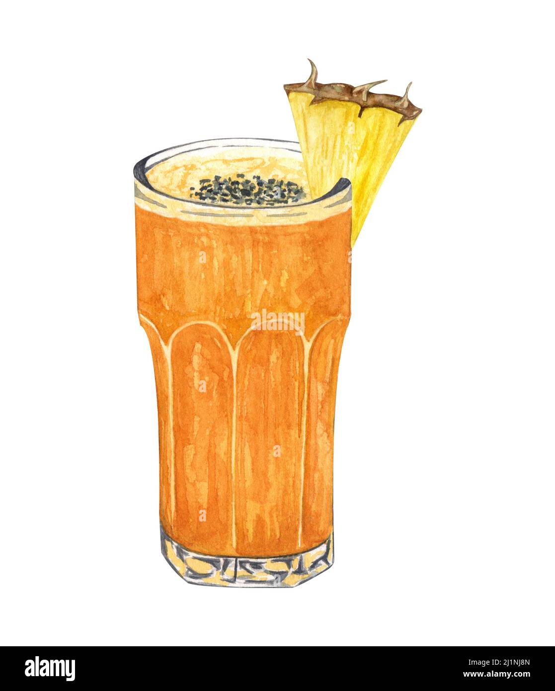 Hand drawn watercolor illustration of summer fresh juise. Healthy ...