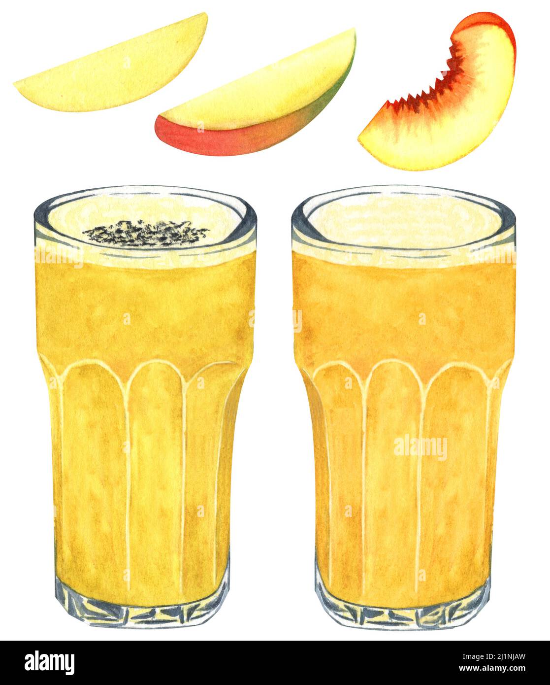 Hand drawn watercolor illustration of summer fresh juise. Healthy ...