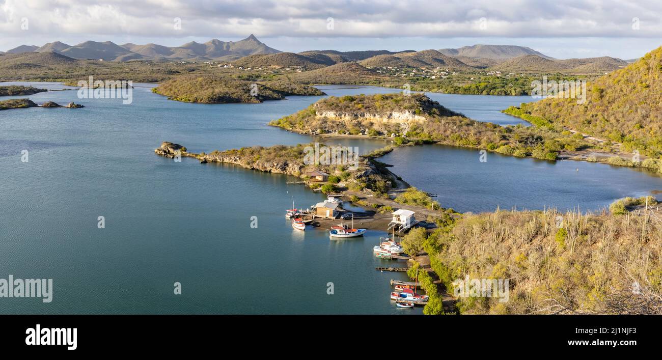 Beautiful Santa Martha Bay from a lookout on the island Curacao in the ...
