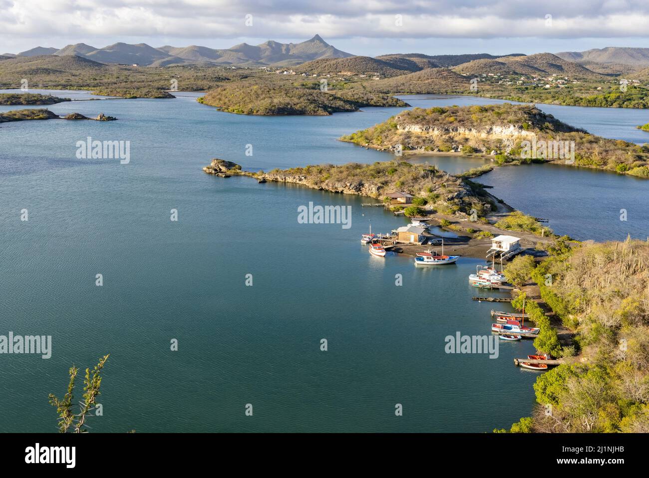 Beautiful Santa Martha Bay from a lookout on the island Curacao in the ...