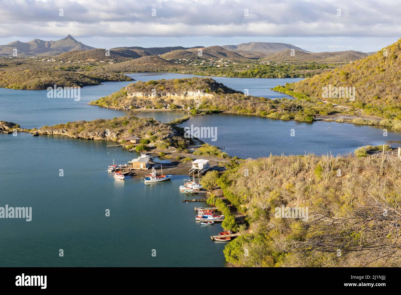 Beautiful Santa Martha Bay from a lookout on the island Curacao in the ...