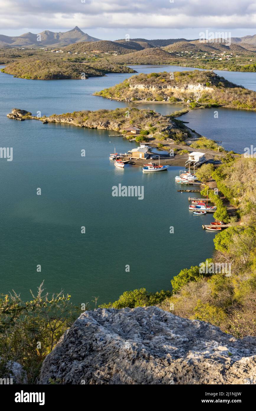 Beautiful Santa Martha Bay from a lookout on the island Curacao in the ...