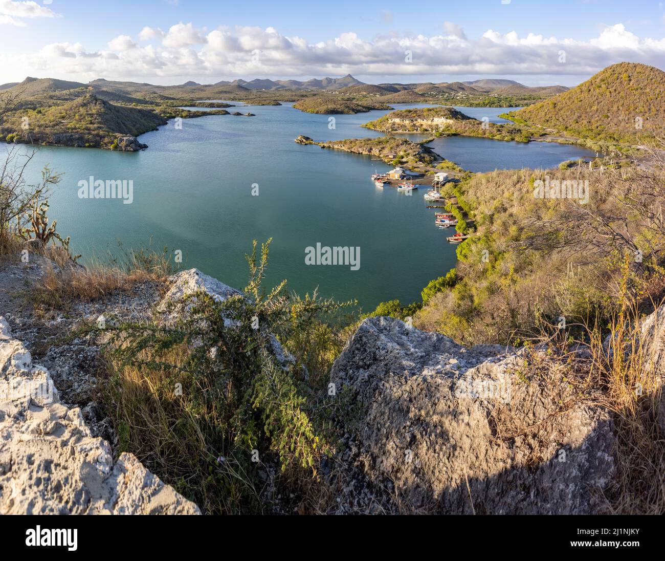 Beautiful Santa Martha Bay from a lookout on the island Curacao in the ...