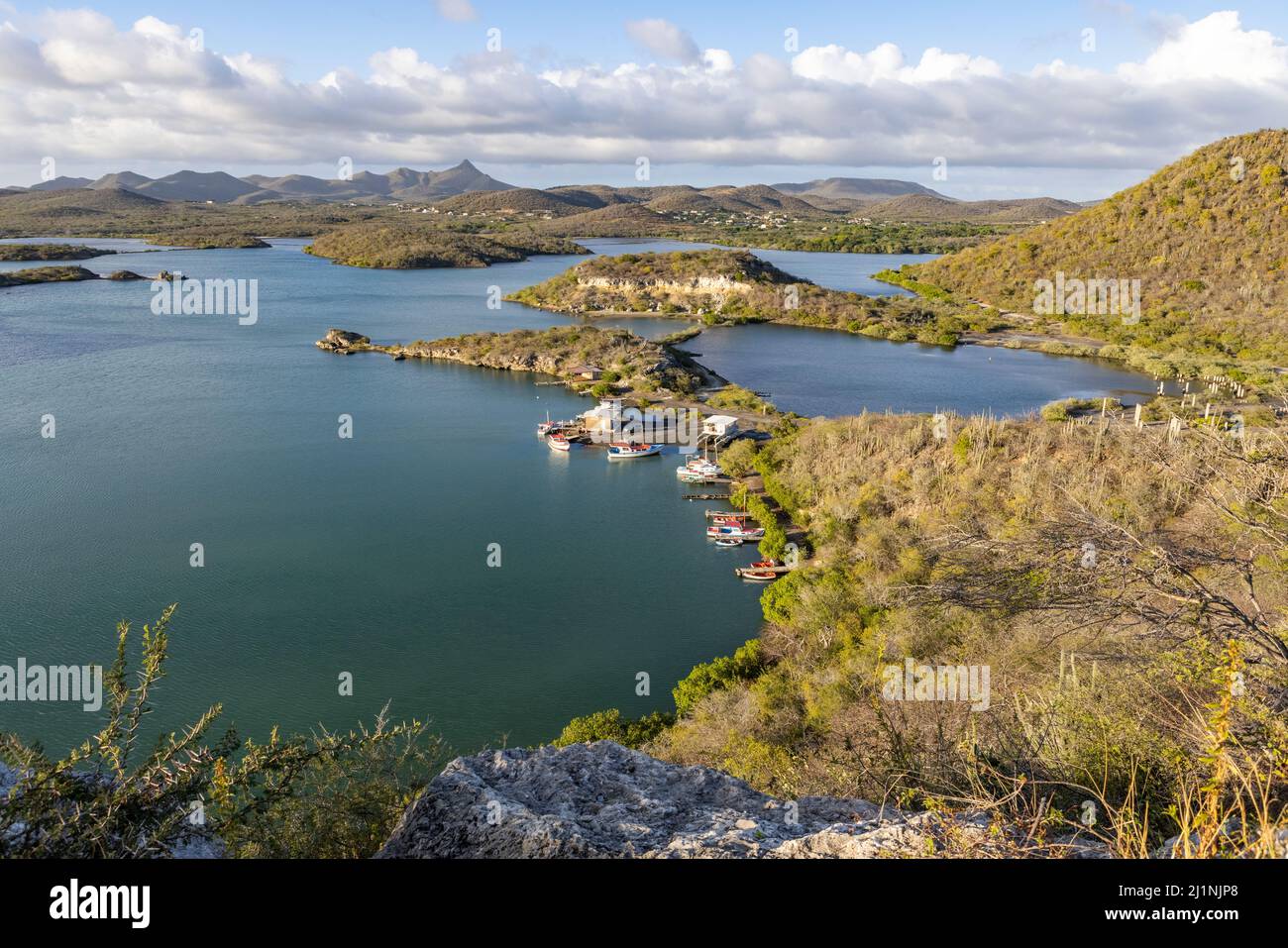 Beautiful Santa Martha Bay from a lookout on the island Curacao in the ...