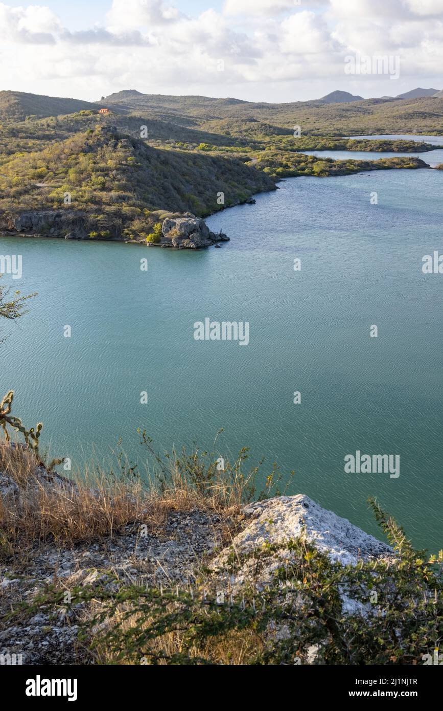 Beautiful Santa Martha Bay from a lookout on the island Curacao in the ...