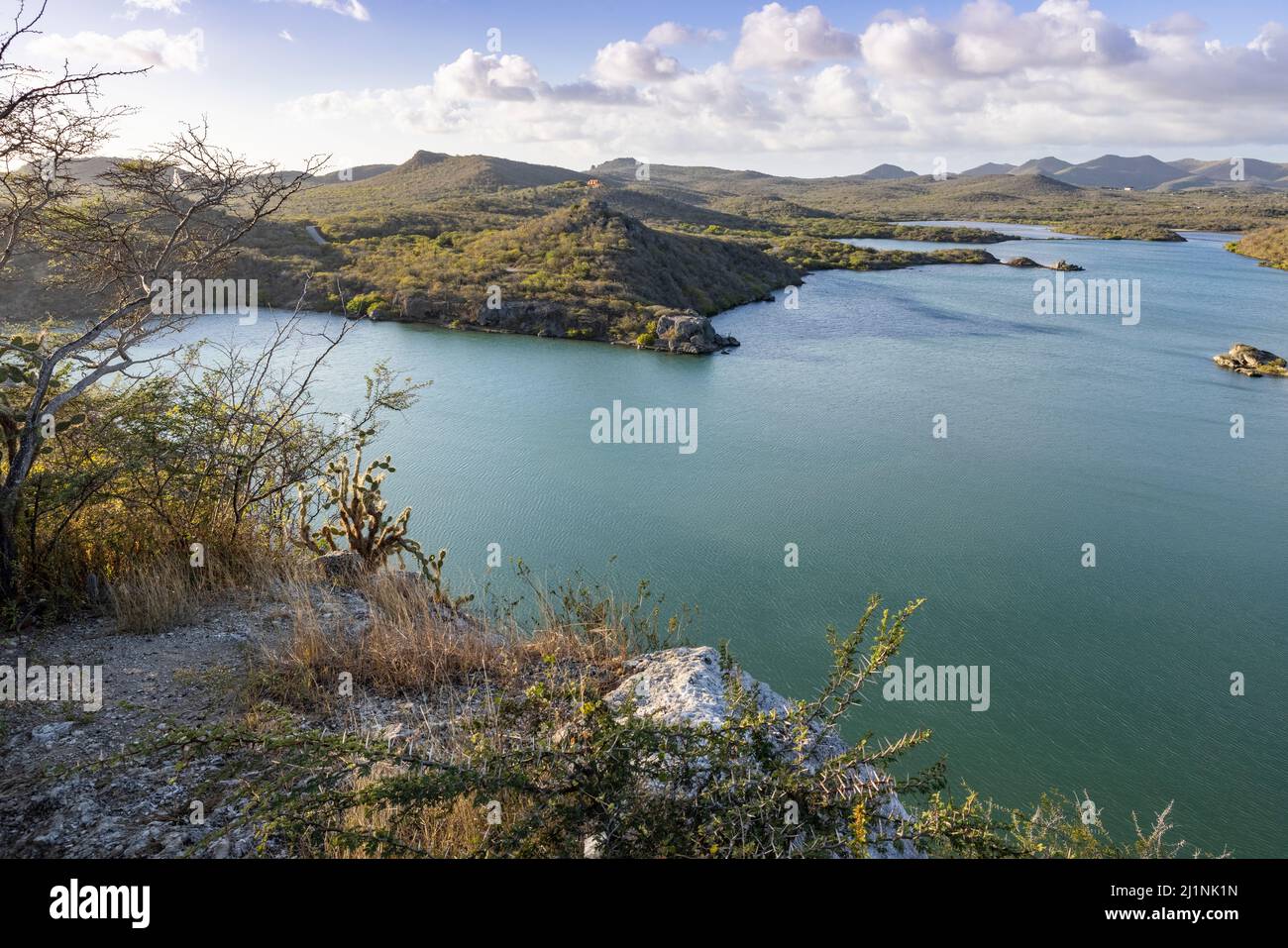 Beautiful Santa Martha Bay from a lookout on the island Curacao in the ...