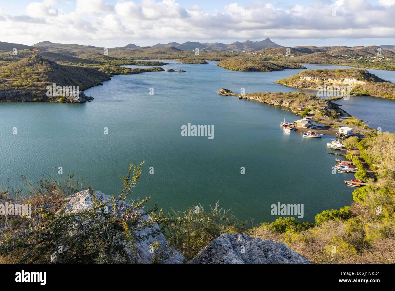 Beautiful Santa Martha Bay from a lookout on the island Curacao in the ...