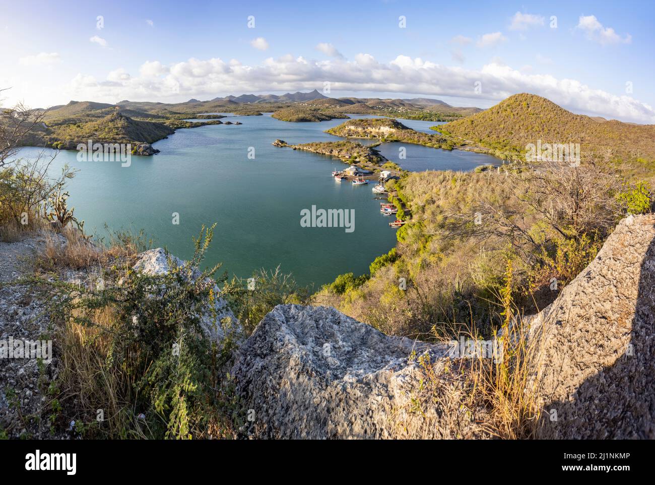 Beautiful Santa Martha Bay from a lookout on the island Curacao in the ...