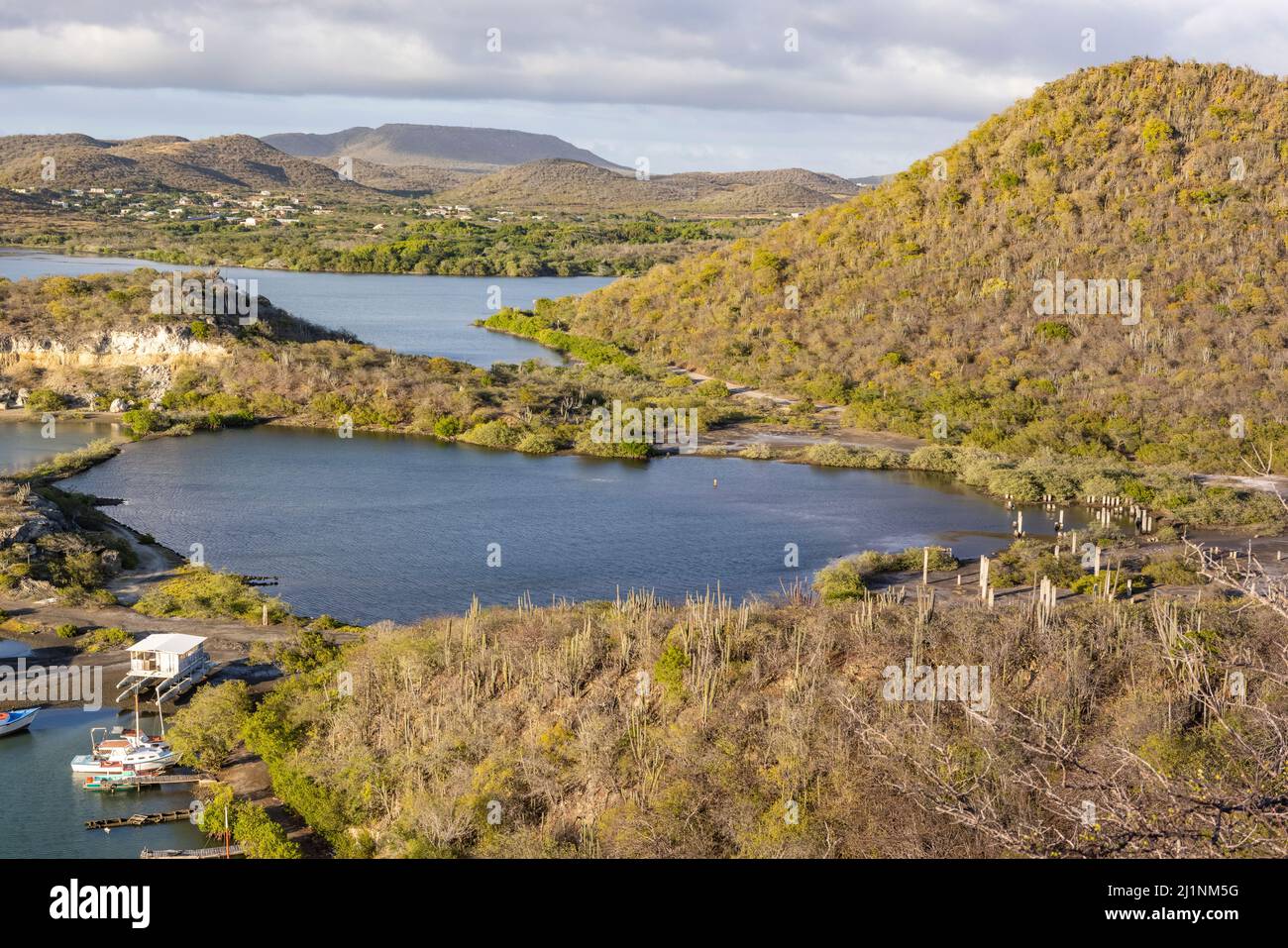 Beautiful Santa Martha Bay from a lookout on the island Curacao in the ...