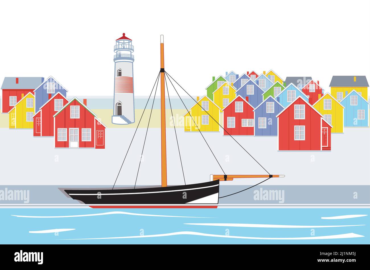 old sailing ship in small port illustration Stock Vector Image & Art ...