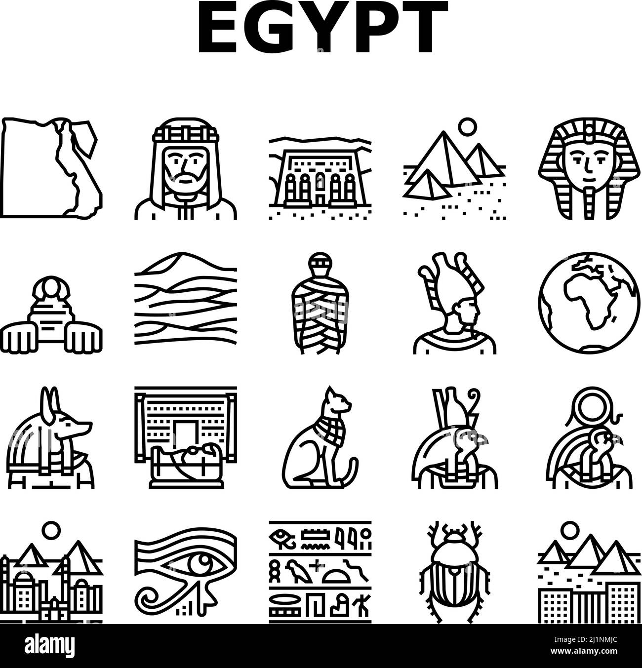 Egypt Country Monument Excursion Icons Set Vector Stock Vector Image ...