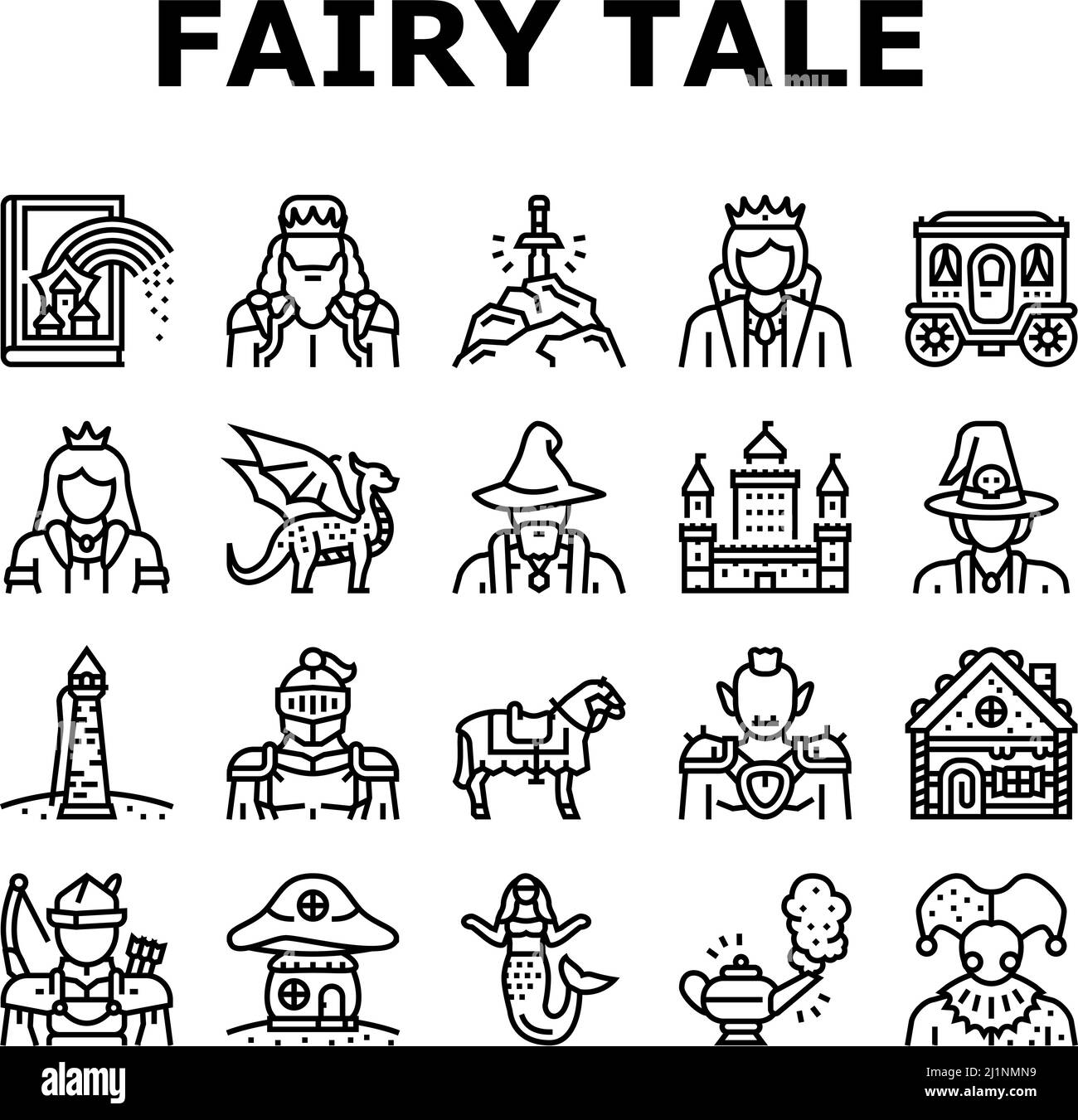 Fairy Tale Magical Story Book Icons Set Vector Stock Vector Image & Art ...