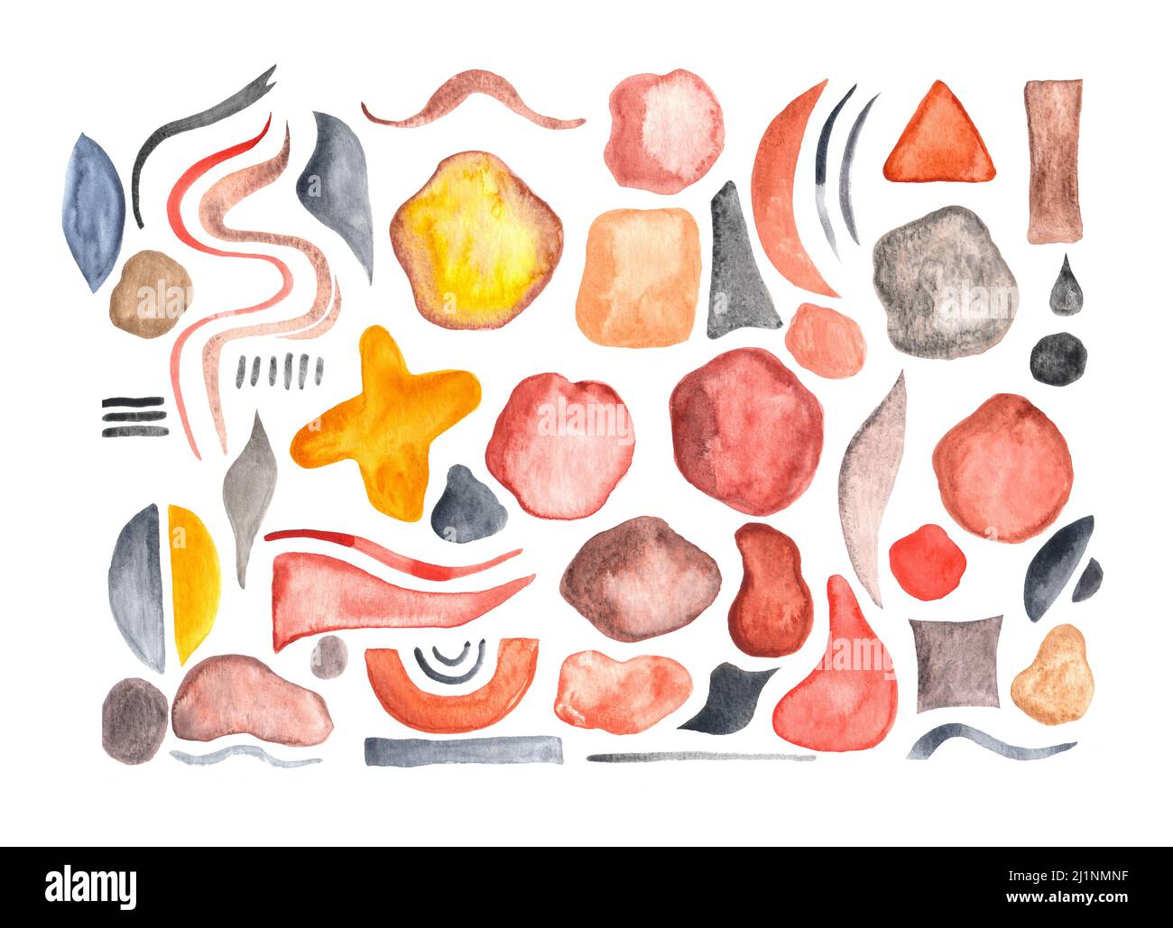Set of watercolor geometric shapes and brush strokes. Hand painted ...