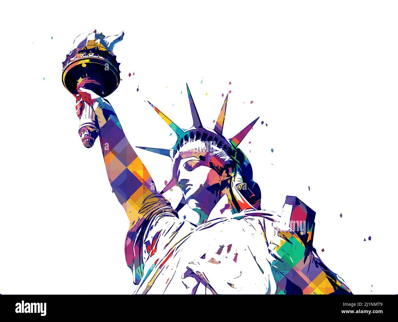 The Statue of Liberty isolated on white background, digital pop art ...