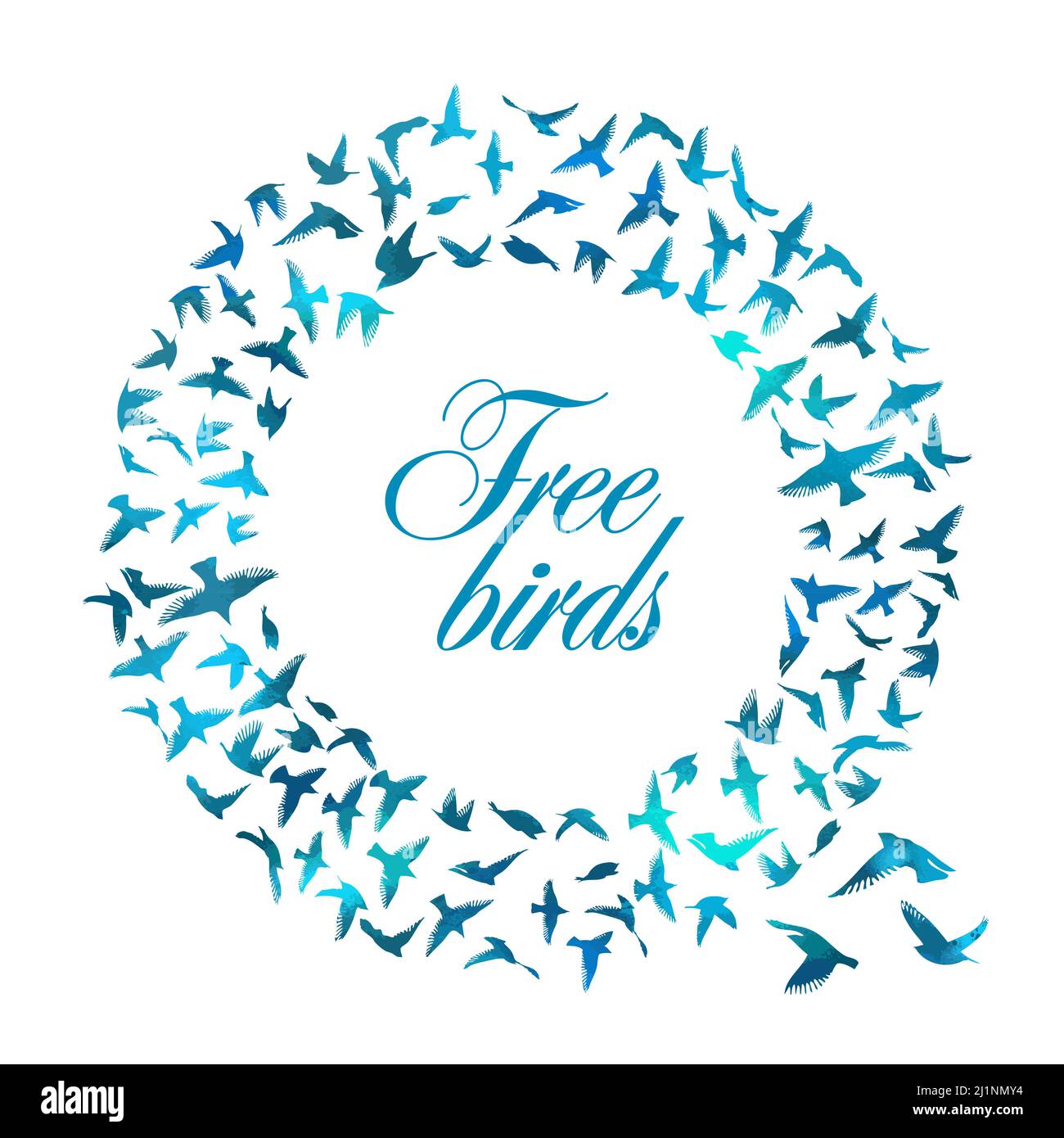 Round frame of flying blue birds. Vector illustration . Vector ...