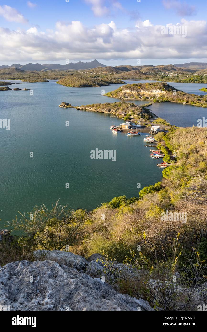 Beautiful Santa Martha Bay from a lookout on the island Curacao in the ...
