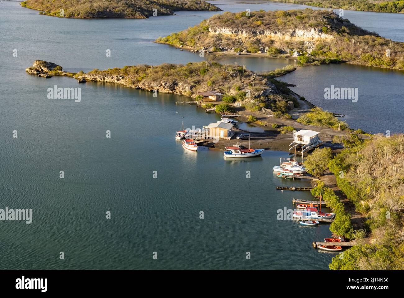 Beautiful Santa Martha Bay from a lookout on the island Curacao in the ...