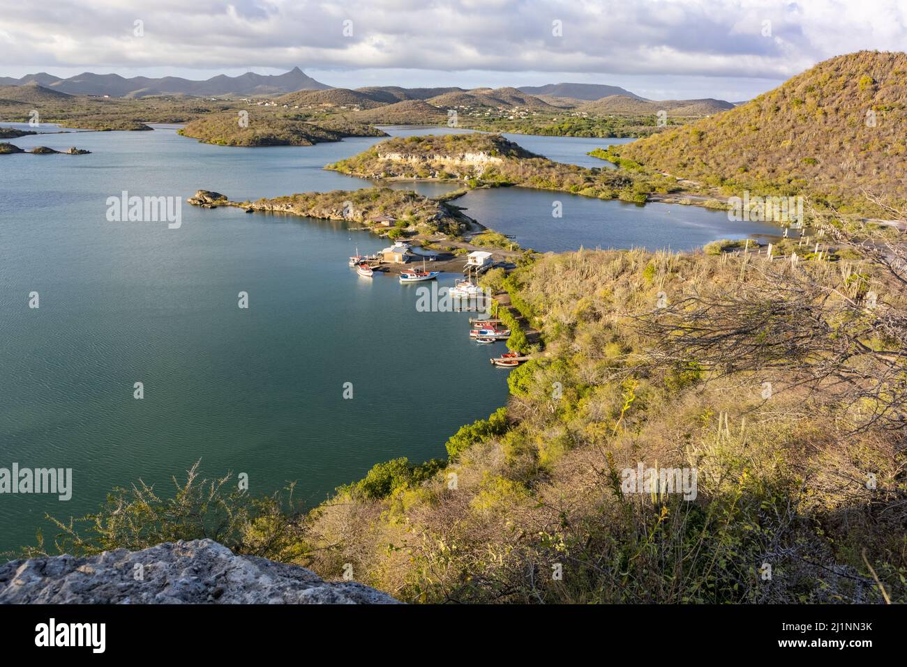 Beautiful Santa Martha Bay from a lookout on the island Curacao in the ...