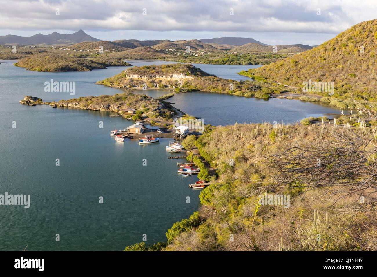 Beautiful Santa Martha Bay from a lookout on the island Curacao in the ...
