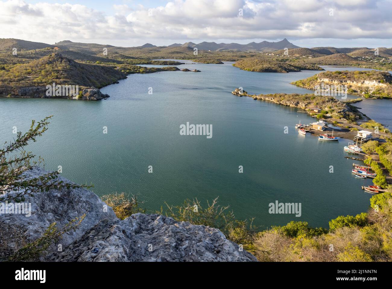 Beautiful Santa Martha Bay from a lookout on the island Curacao in the ...