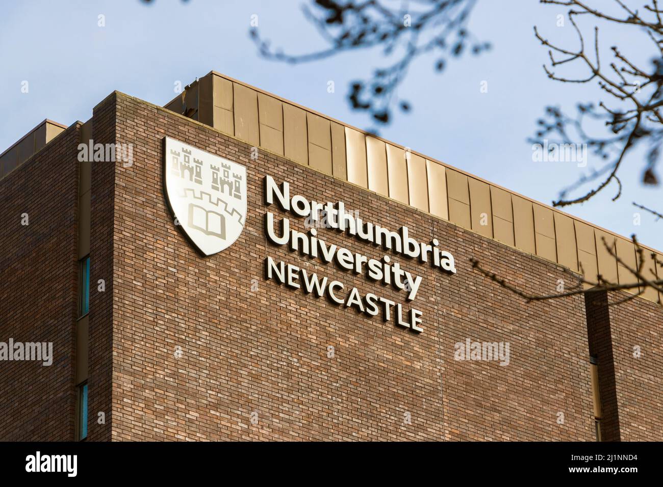 Northumbria University shield and lettering sign on building in ...