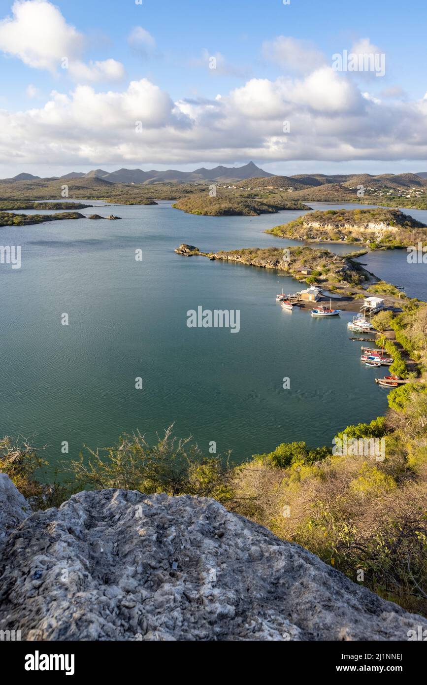 Beautiful Santa Martha Bay from a lookout on the island Curacao in the ...