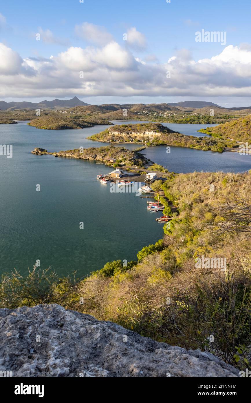 Beautiful Santa Martha Bay from a lookout on the island Curacao in the ...
