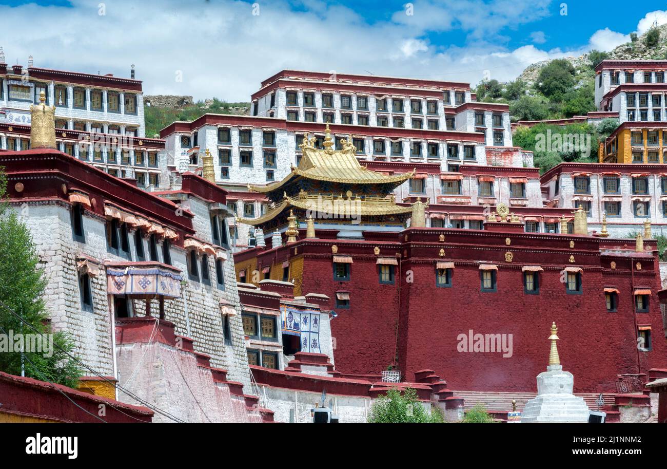 Ganden Monastery located at the top of Wangbur Mountain is one of the ...