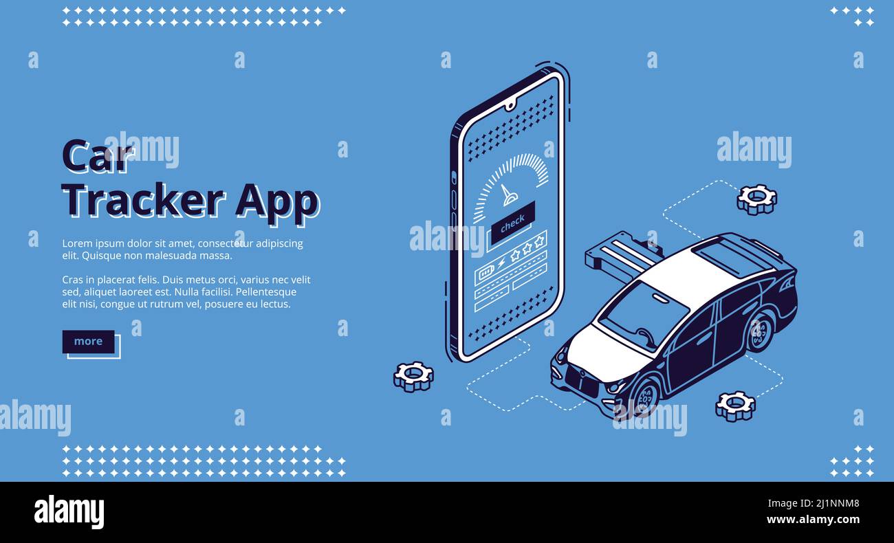 Car tracker app isometric landing page. Gps geolocation service for ...